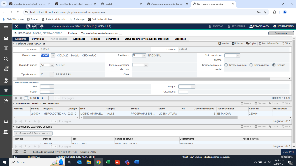 ERROR SERVICIO SOCIAL FALTAN CREDITOS – ULA - Mesa de Ayuda